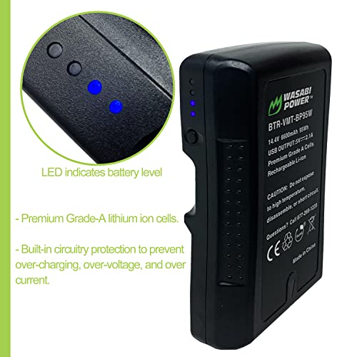 Wasabi Power V Mount/V Lock Battery (95Wh, 14.4V, 6600mAh) Rechargeable Li-ion Battery for Broadcast Video Camcorder, Compatible with Sony HDCAM, XDCAM, Digital Cinema Cameras and Other Camcorders