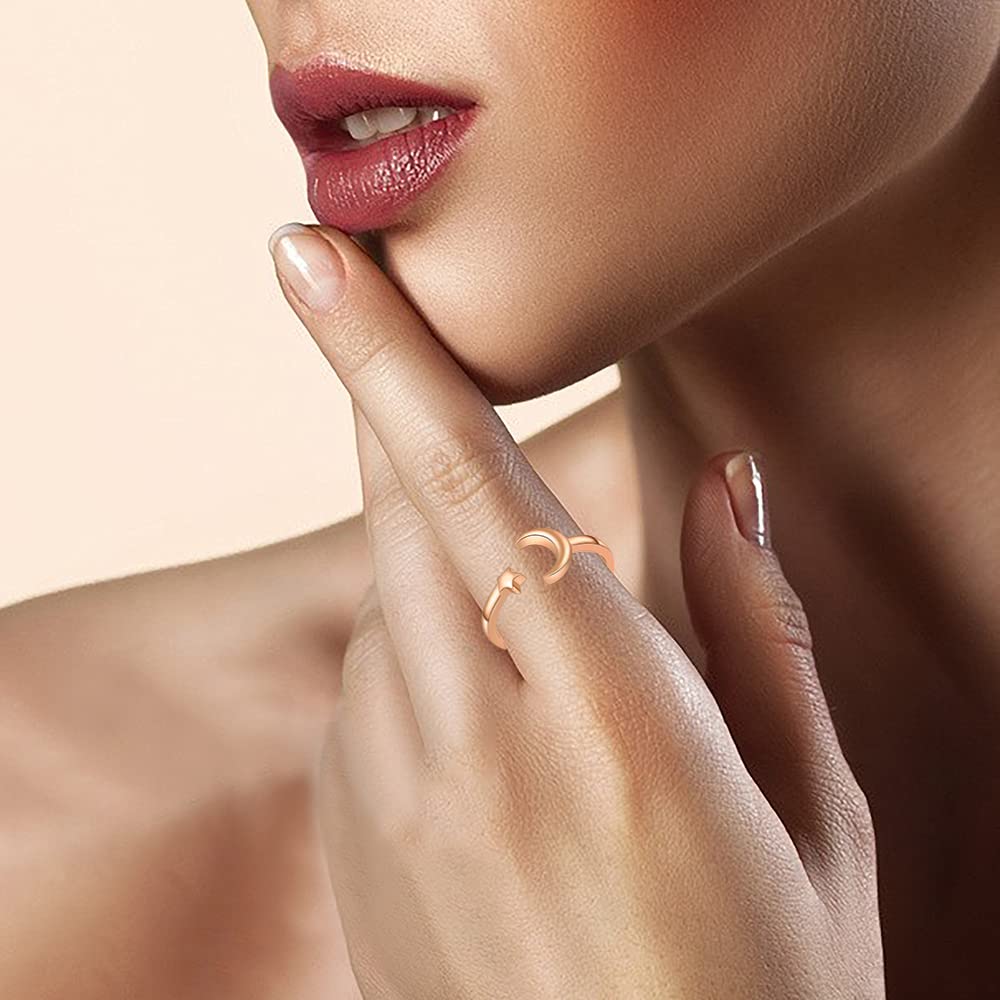 Honsny 6PCS Adjustable Rings for Women,14K Gold Silver Stackable Finger Rings Pack Arrow Knot Knuckle Rings Set Cute Rings for Teen Women