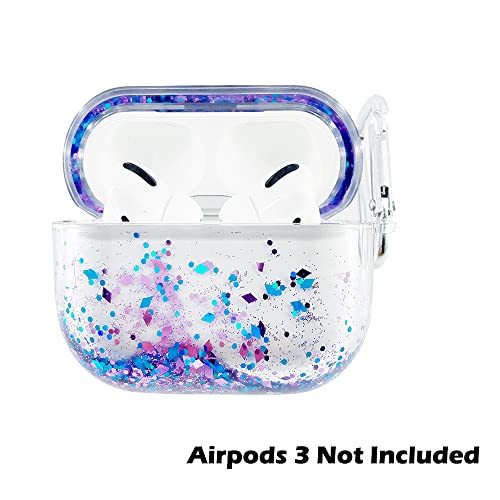 uCOLOR Compatible with AirPods 3 Case 2021 Purple Blue Glitter Flowing Waterfall Quicksand Designed 360° Full Protective Shockproof Portable Cover