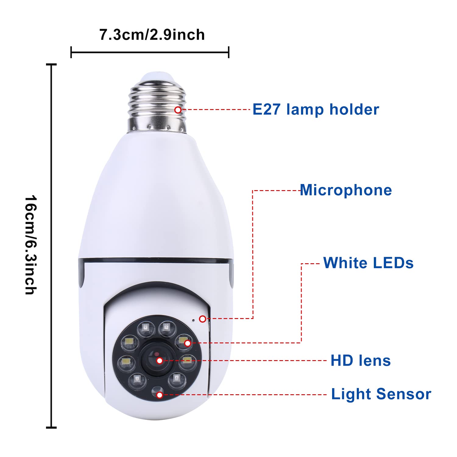 HPX WiFi Light Bulb Camera Security: 360 Degree Outdoor Lightbulb Camera, Night Vision Porch Light Camera, Remote Light Socket Camera Security for Home Indoor Outdoor