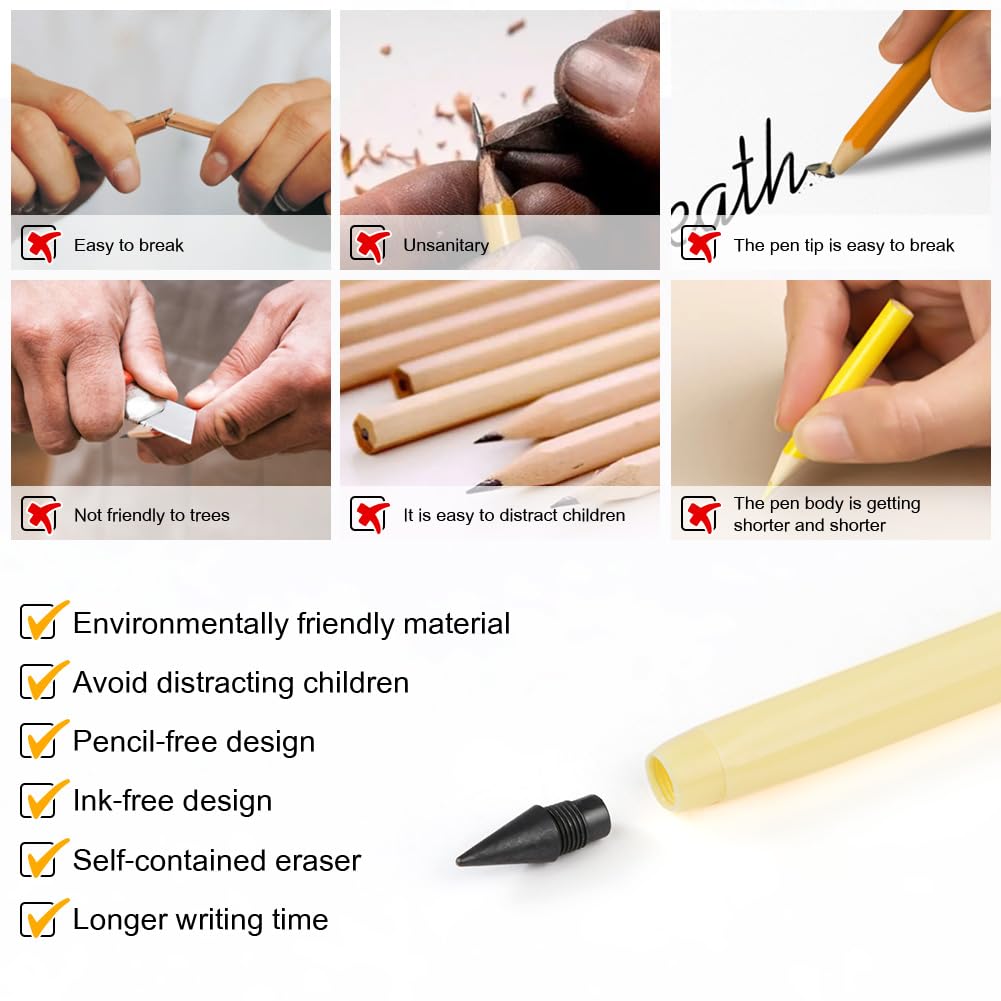HOTUT Infinity Pencil,7PCS Inkless Pencil Forever Pencil with 7 Replaceable Nibs NO-Sharpening Pencils for Kids for Writing Drawing Students Home Office School Supplies