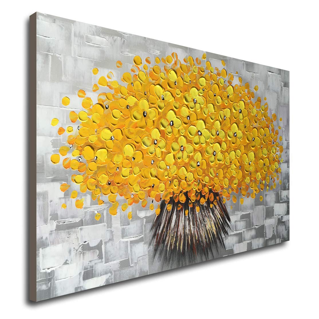 Huge Hand Painted Oil Painting Modern Textured Yellow Flower Wall Art Modern Abstract Floral Artwork