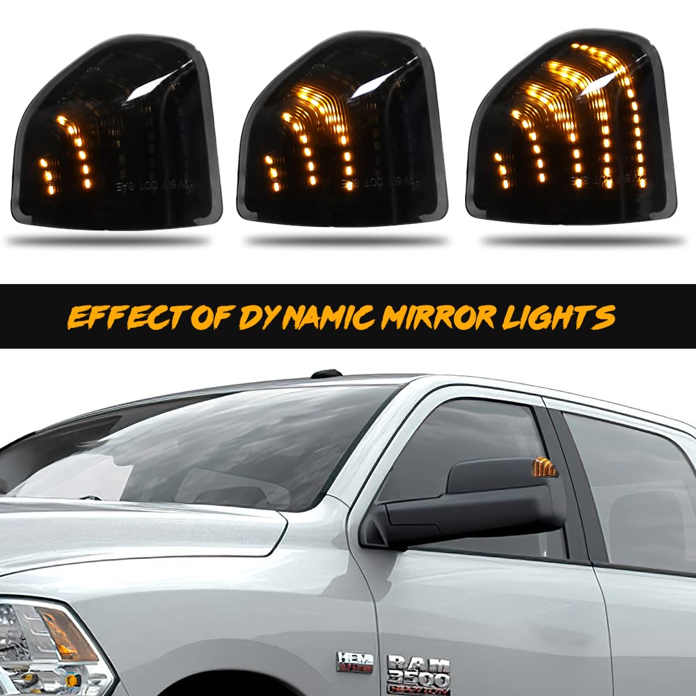 Jerezmot Side Marker and Turn Signal Combo for 2010-2018 Dodge Ram 1500 2500 3500 4500 5500, Rear View Mirror Lights Replace 68302828aa 68302829aa, Pack of 2