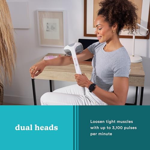 Homedics Back Massager - Heated Automatic Percussion Back, Body and Neck Massager with Duel Pivoting Heads, Interchangeable Nodes, for Shoulders, Legs and Feet, White