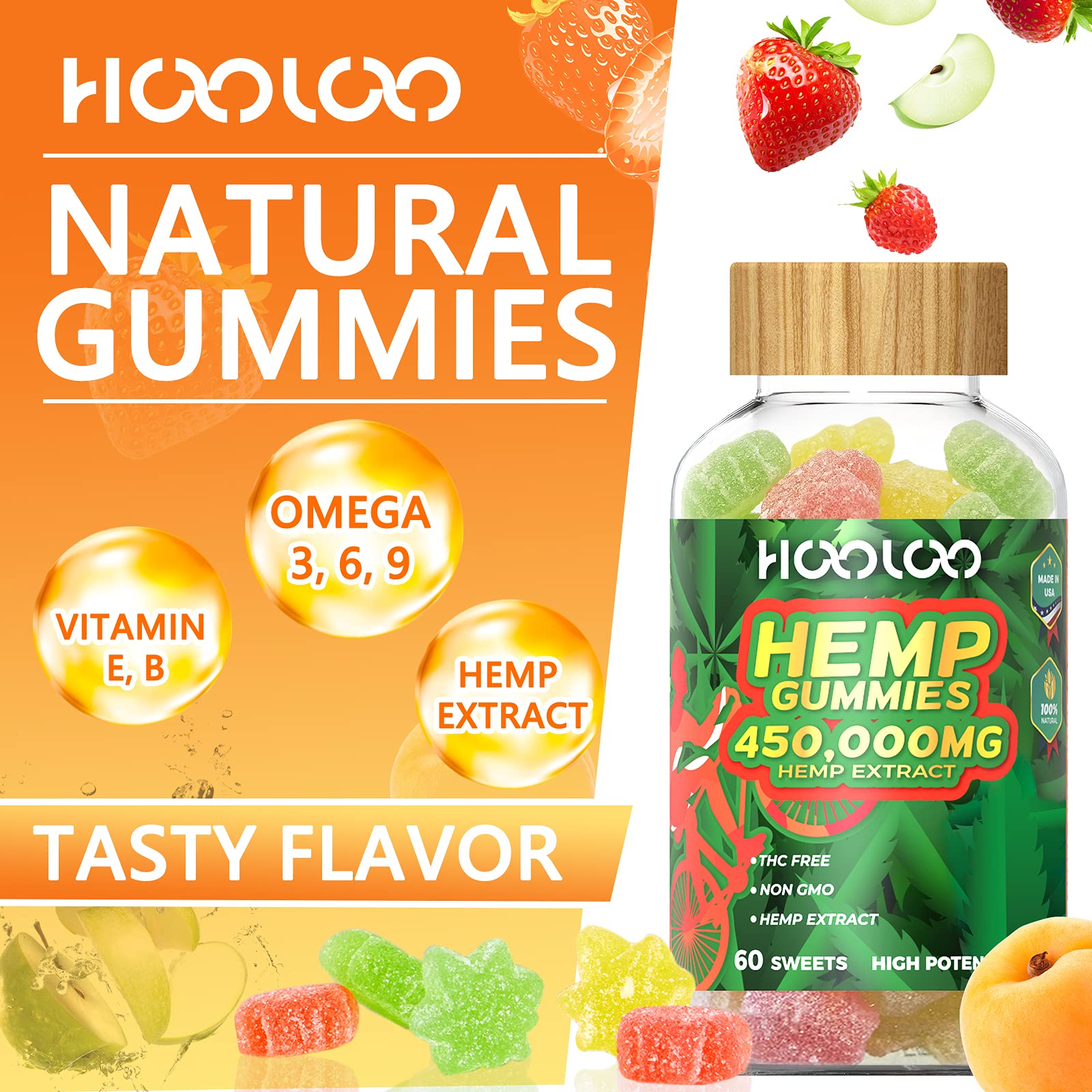 Hemp Gummies 100,000mg for Deep Sound Bedtime Support and Discomfort Relief, Fruity Hemp Gummy Infused Omega 3, Vitamins, Made in USA