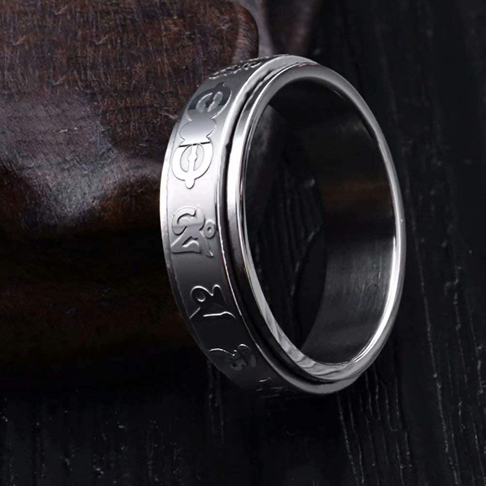 JAJAFOOK 316L Stainless Steel Tibetan Buddhist Mantra Scriptures Om Mani Padme Hum Lucky Spinner Ring,Silver 7