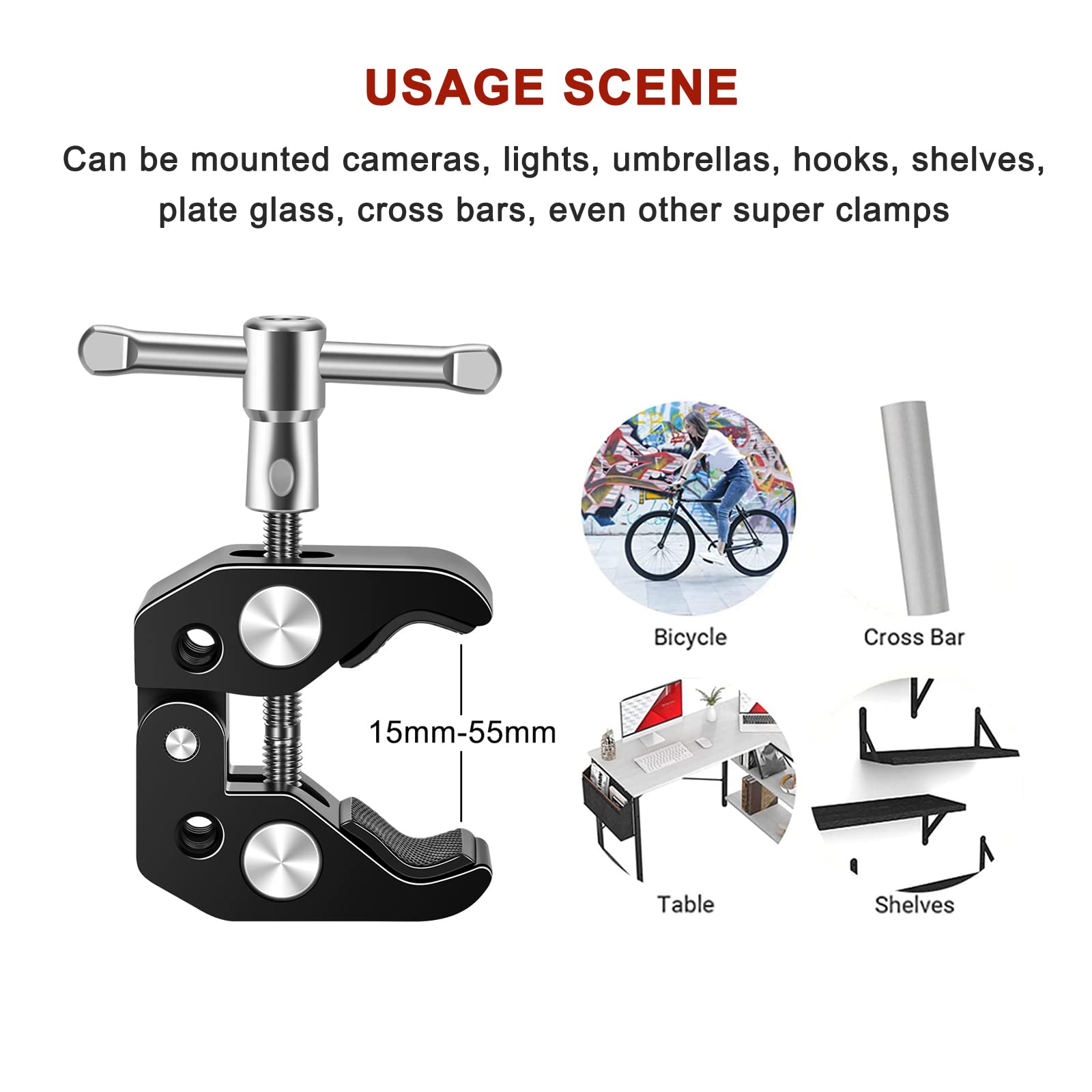 Lanxire Super Clamp Mic Clip Mic Mount with Mini Ball Head for Microphones - Max Load 4.4lb/2kg - 1/4ββ Female to 5/8ββ Male Thread Adapter Included