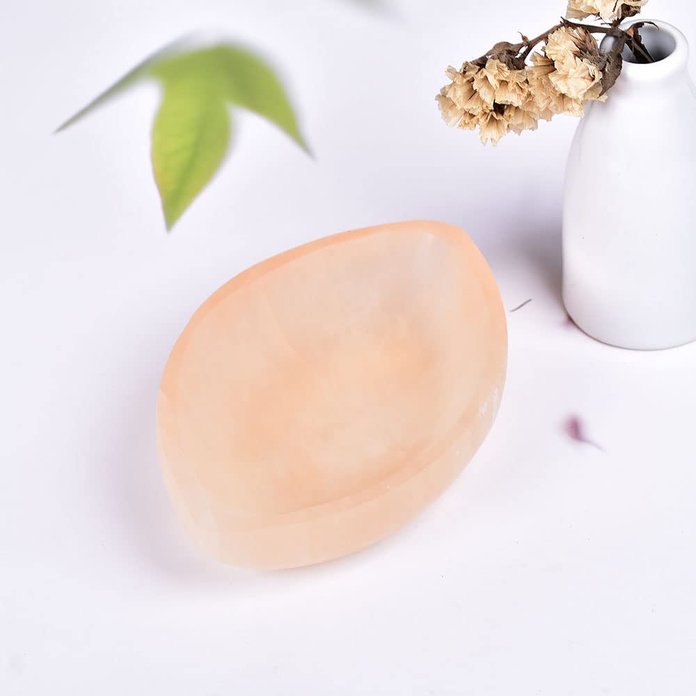 JIC Gem 4.5 Inch Selenite Crystal Bowl Moroccan Selenite Hand Carved Crystal Charging Bowl Home Decoration