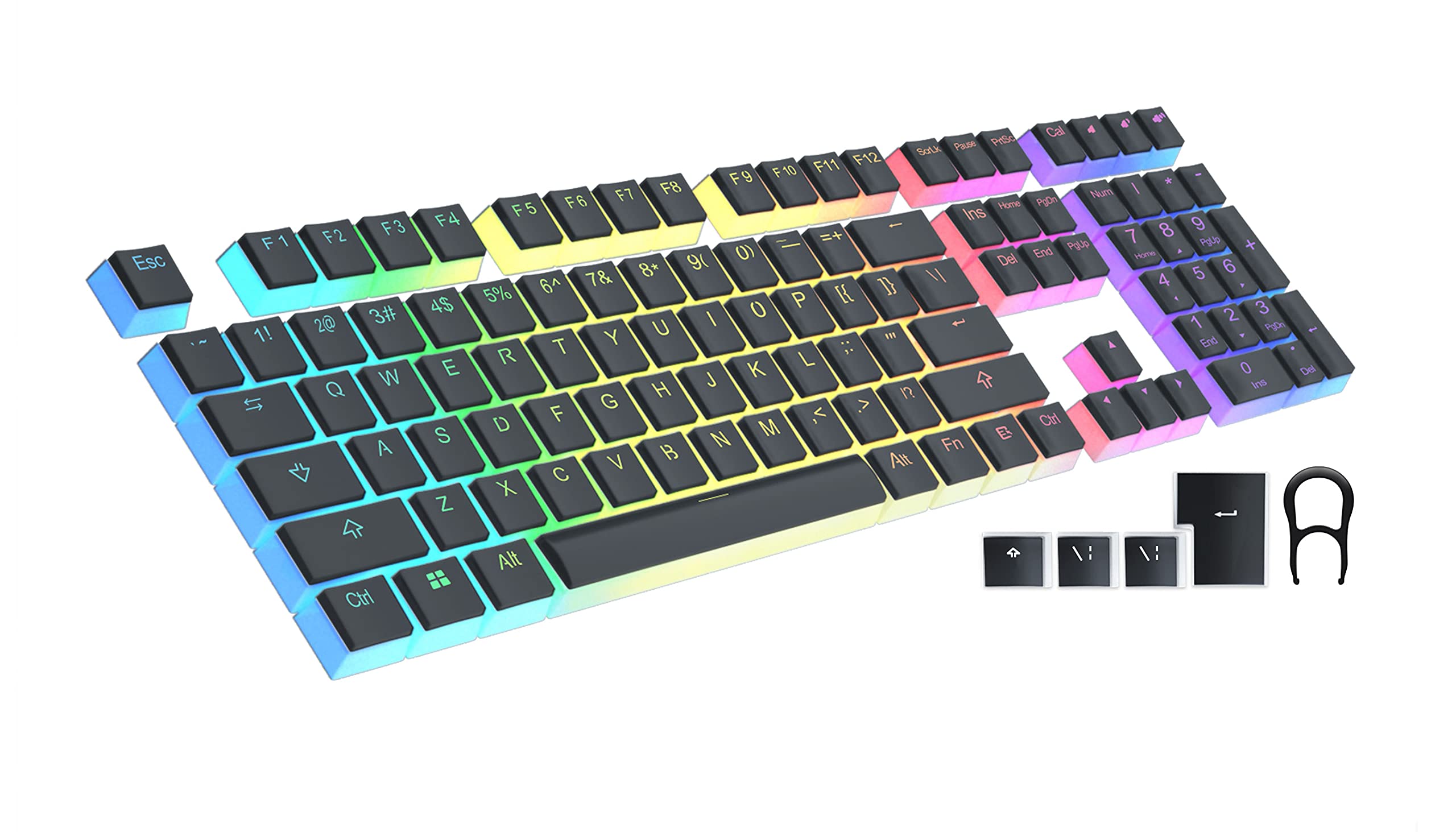 HUICCN PBT Keycaps Set - OEM Profile/US ANSI Layout - Double Shot Pudding Keycaps Set - with Puller - for Mechanical Keyboard (Black, 112 Keys)