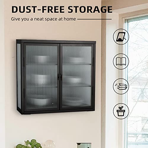 HomSof Haze Double Glass Door Wall Cabinet with Detachable Shelves for Office, Dining Room,Living Room, Kitchen and Bathroom, Black