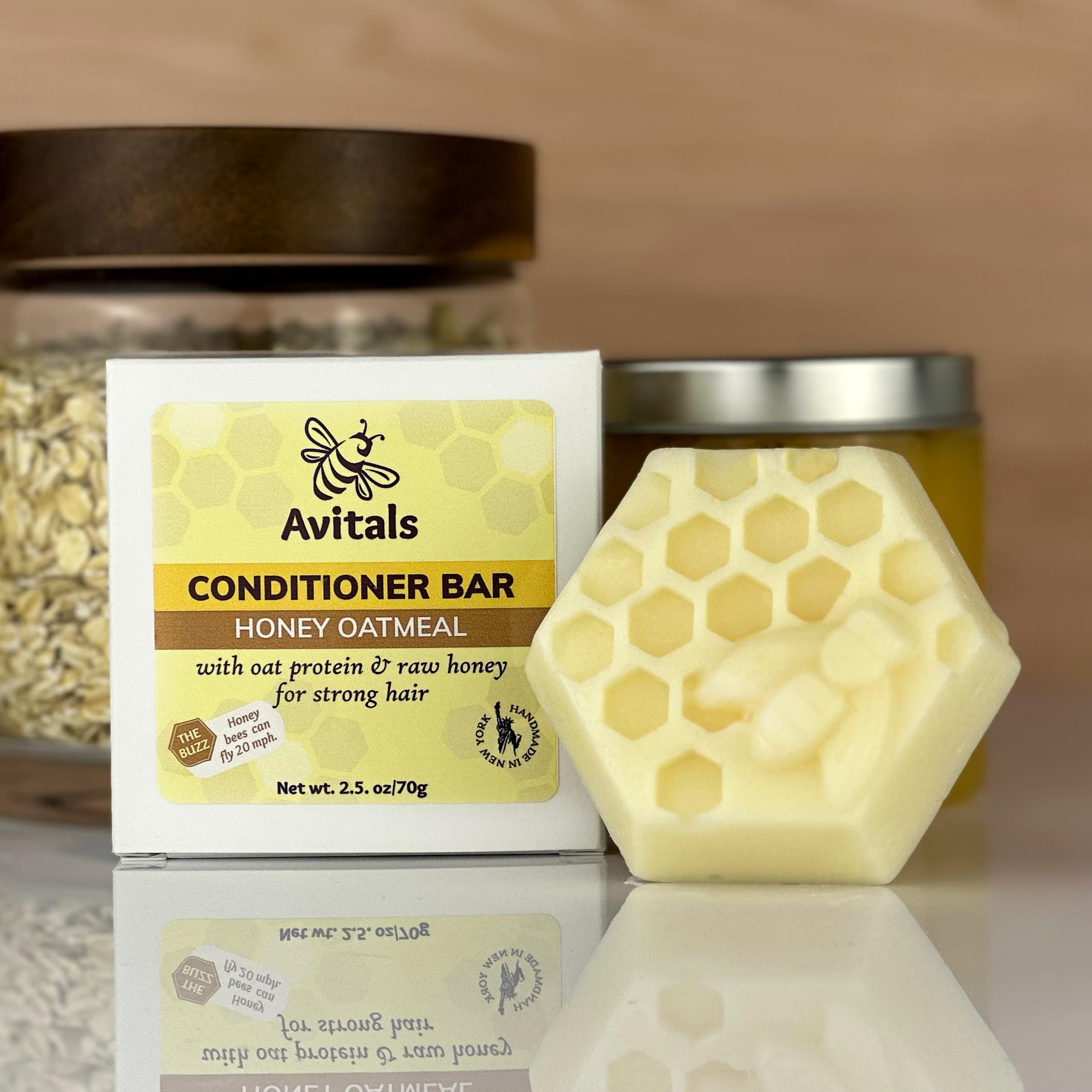 Honey Oatmeal Conditioner Bar with cocoa butter, daikon seed extract, quinoa and oat protein, and aloe extract