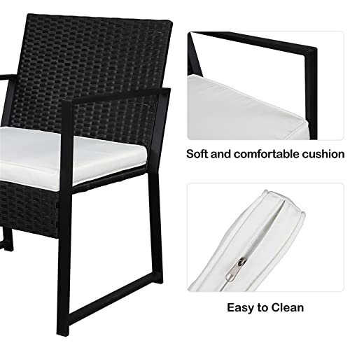 HEYBEC Patio Elegance 3-Piece Black Coffee Table and Chair Ensemble.