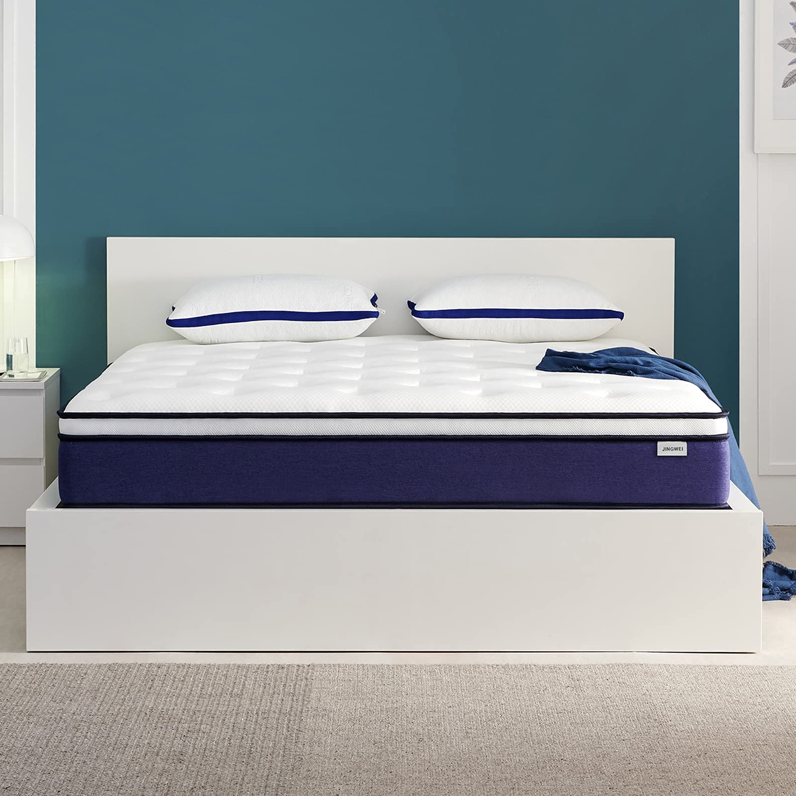 JINGWEI Queen Mattress, 10 Inch Individually Wrapped Pocket Coils Wrapped Pocketed Encased Coil Pocket Spring Mattress, Innerspring Foam Bed Mattress in a Box for Durable Support & Pressure Relief