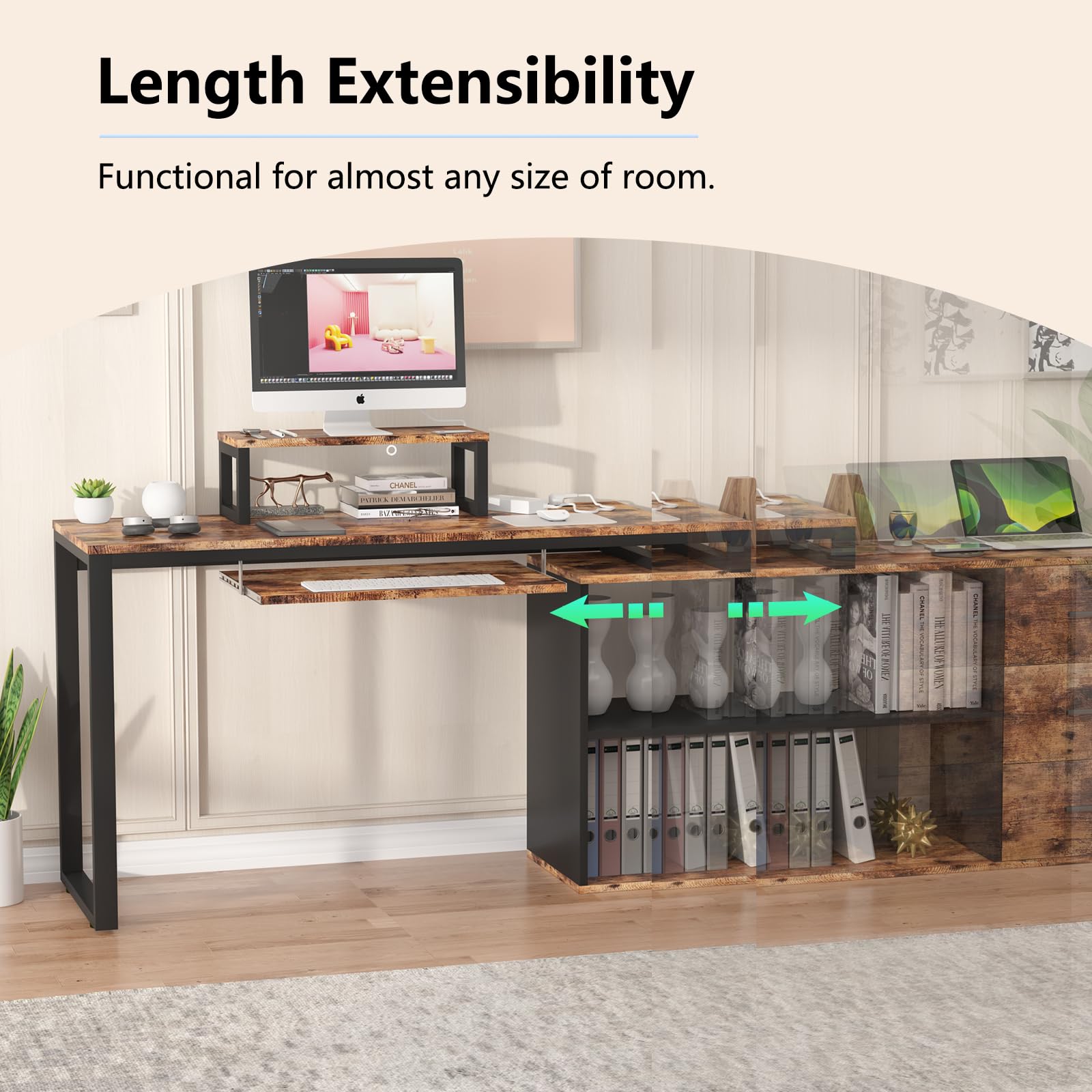 Hsozptry L Shaped Desk with Power Outlet & Drawers, Reversible Corner Computer Desk with Keyboard Tray, Monitor Stand & Storage Shelve, Large Home Office Desk, Rustic Brown