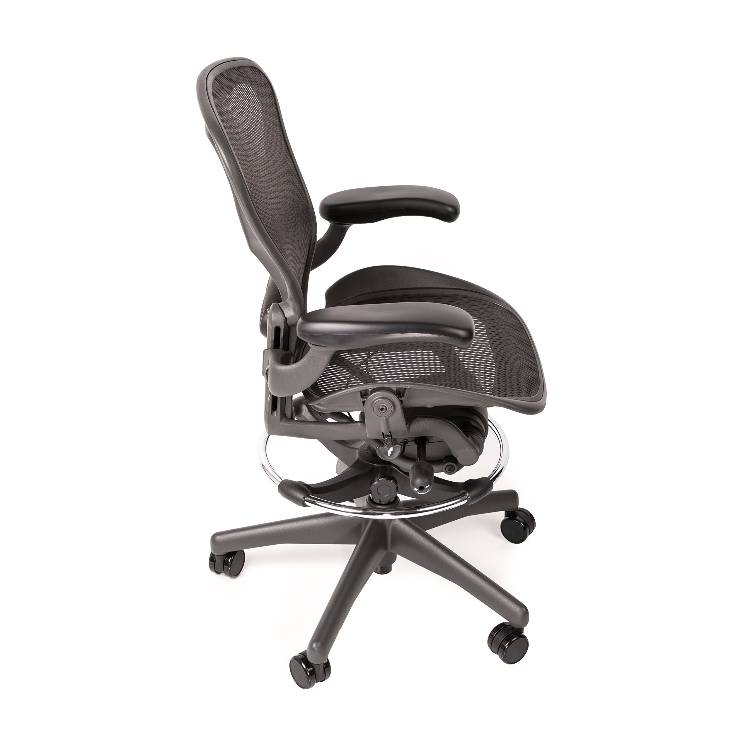 Herman Miller Aeron Drafting Stool Size B with After Market Drafting Ring, Aluminum