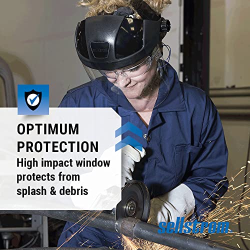 Sellstrom Face Shield - Single Crown Full Safety Mask for Men & Women - Clear Polycarbonate - Ratchet Headgear - S32010