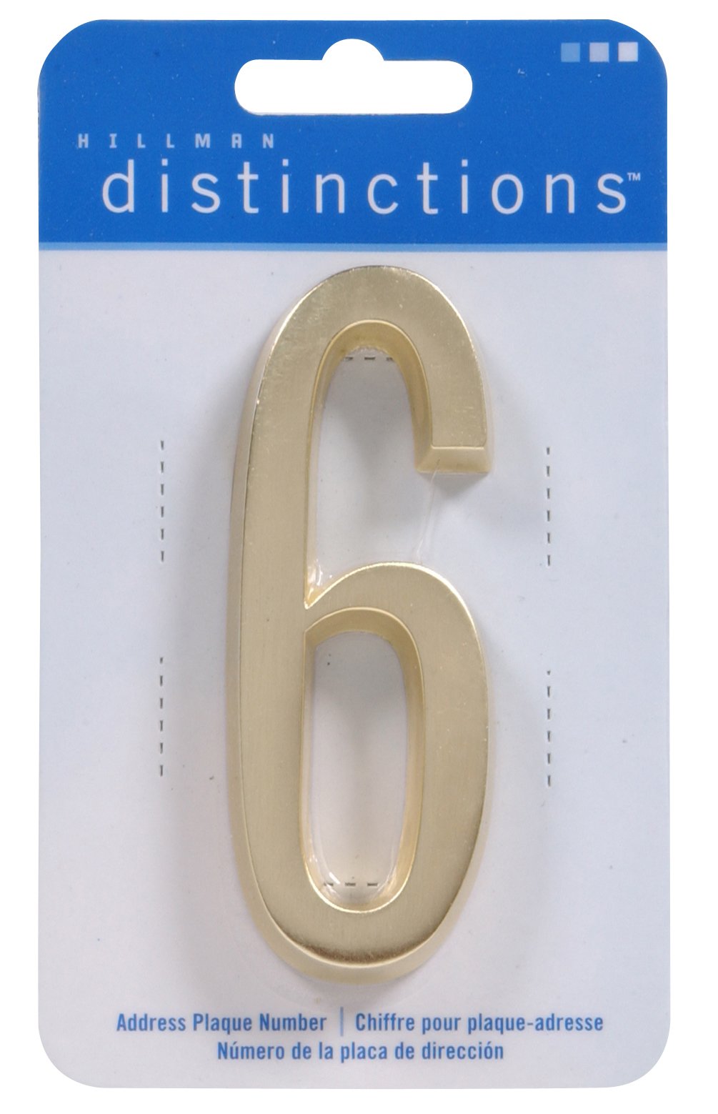 Hillman 843356 Distinctions Address Plaque Number 6 Six Self Adhesive Sign, Brushed Brass Metal, 4x3.5 Inches 1-Sign