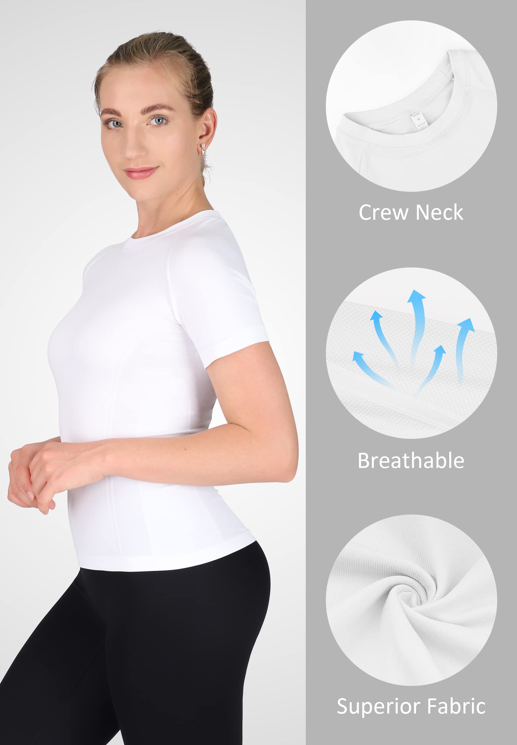 MathCat Workout Shirts for Women Short Sleeve, Workout Tops for Women, Quick Dry Gym Athletic Tops,Seamless Yoga Shirts White
