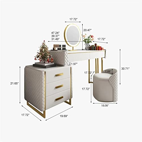 SDGH Dressing Table Set with LED Lighting Side Cabinet and 5 Drawers sintered Stone Dressing Table with Stool