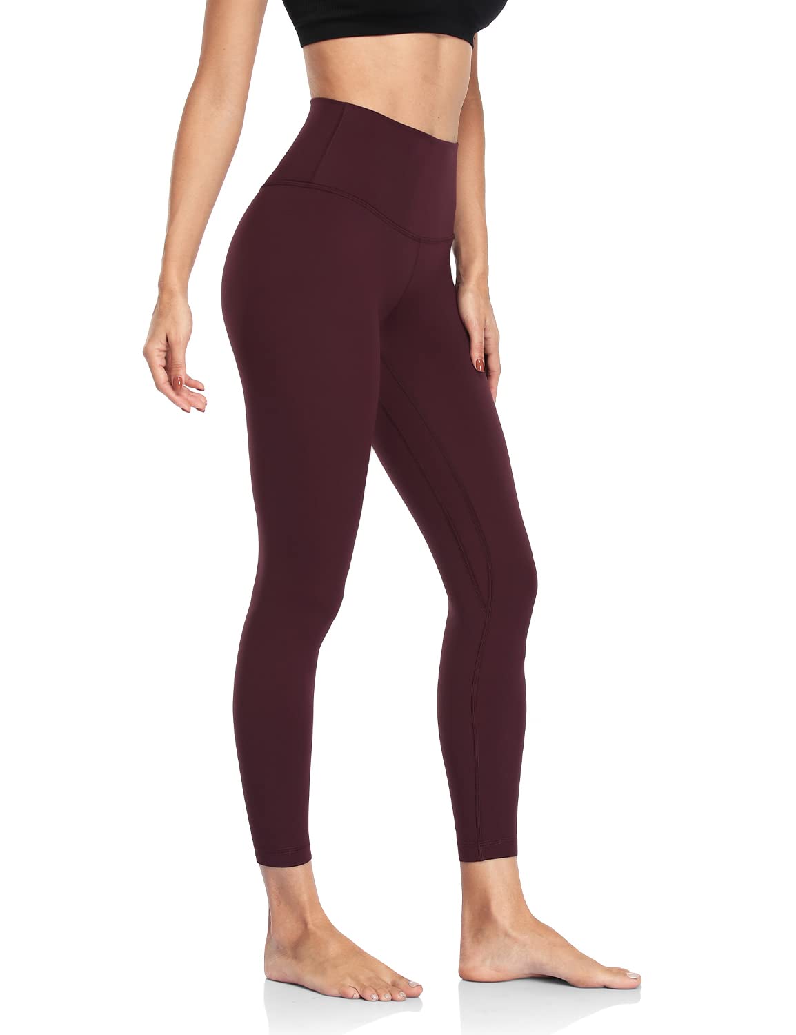 HeyNuts Essential 7/8 Leggings High Waisted Yoga Pants for Women, Soft Workout Pants Compression Leggings with Inner Pockets Cassis_25'' L(12)