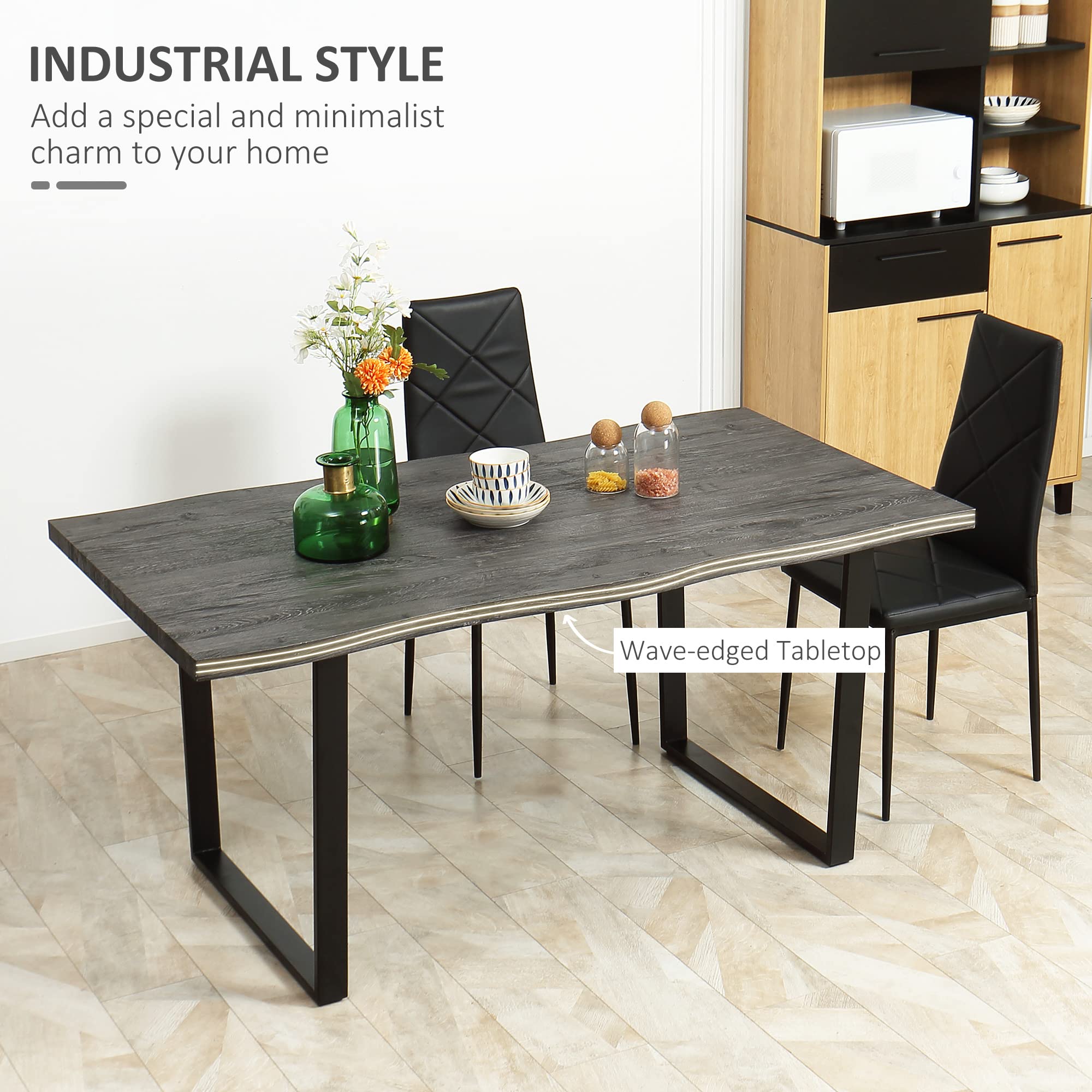 HOMCOM 63" Modern Dining Table for 6 People, Kitchen Table with Steel Legs, Rectangle Dinner Table with Strong Metal Base, Gray