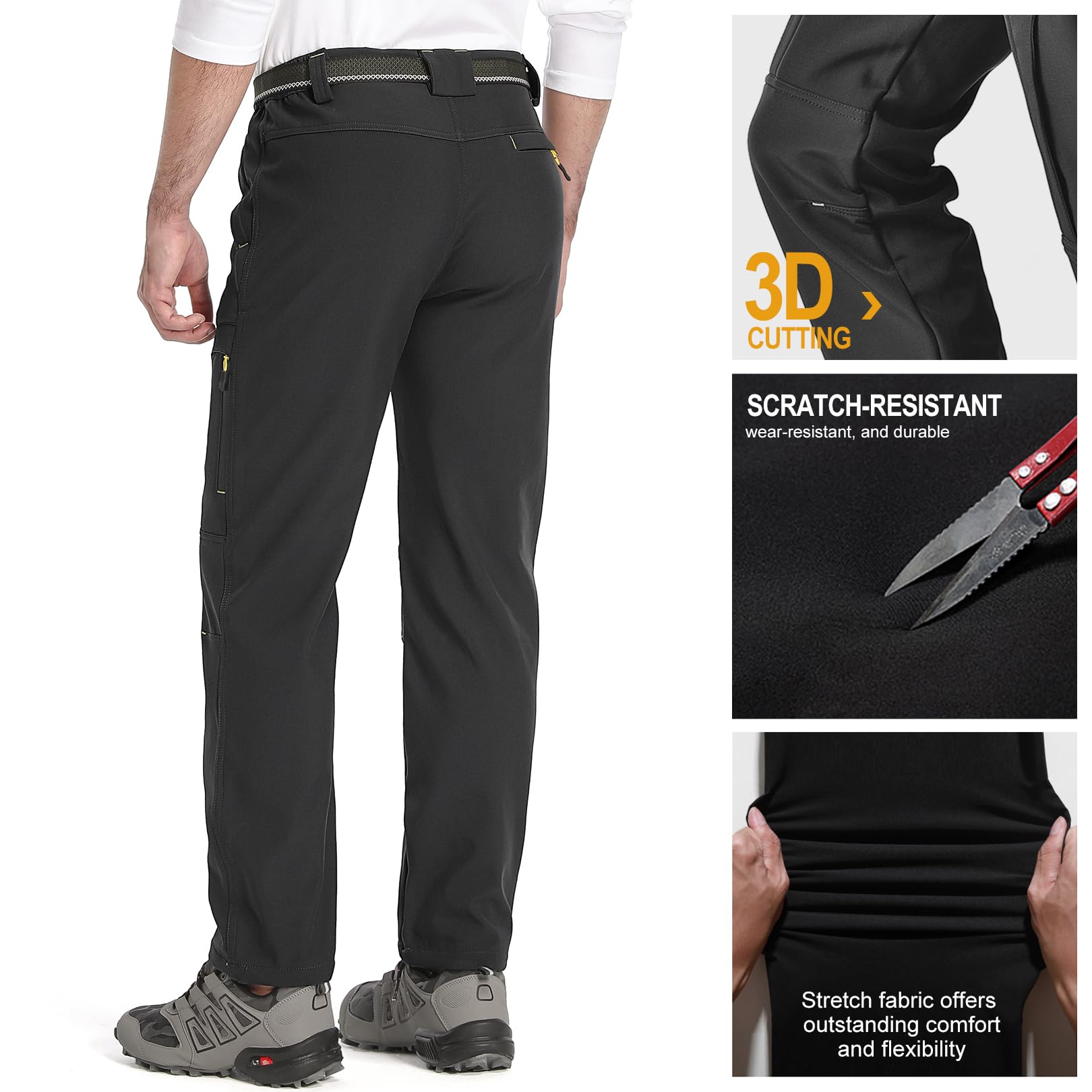 Hubunucc Men's Fleece Lined Soft Shell Winter ski Insulated Water and Wind-Resistant Hiking Rain Pants,MH4409,Black,US 34