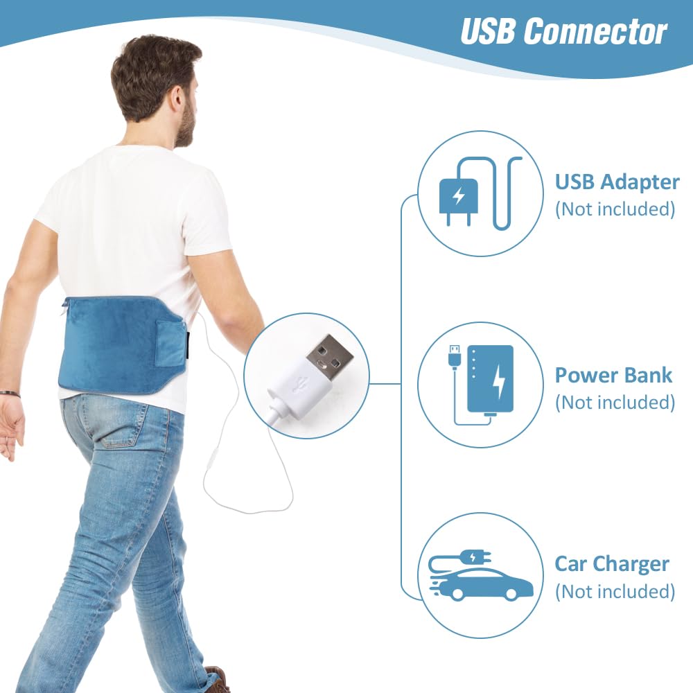 Hilph USB Heating Pad for Low Back and Stomach Pain Relief, Portable 5V 2A Car Travel Back Lumbar Heating Pad with Straps, Warm Therapy for Cramps, Sciatica Pain, Waist (Not Chargeable)