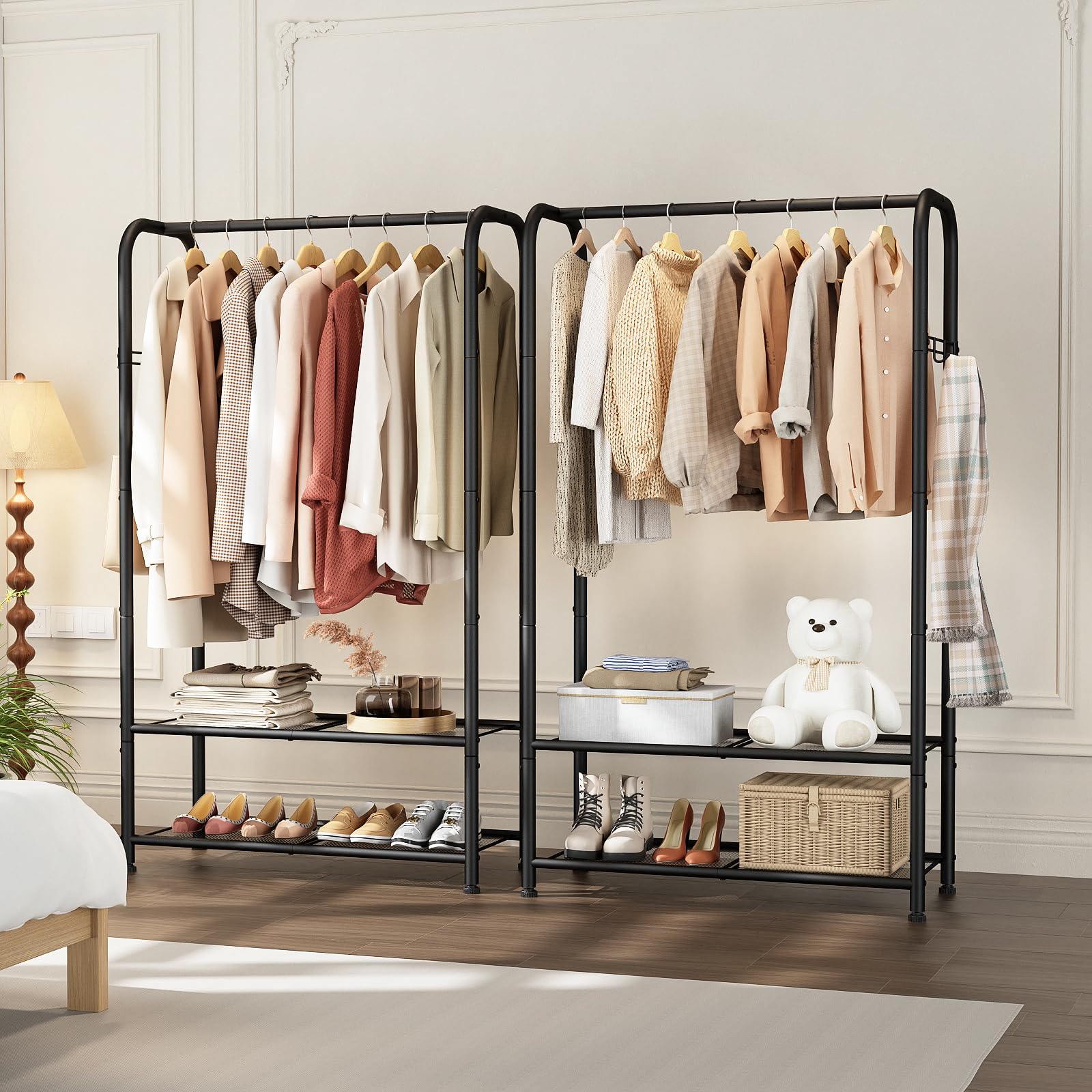 SINGAYE Clothing Racks For Hanging Clothes Rack Portable Closet Garment Coat Rack With Shelves Heavy Duty Hanger Stand Wardrobe Free Standing Closet