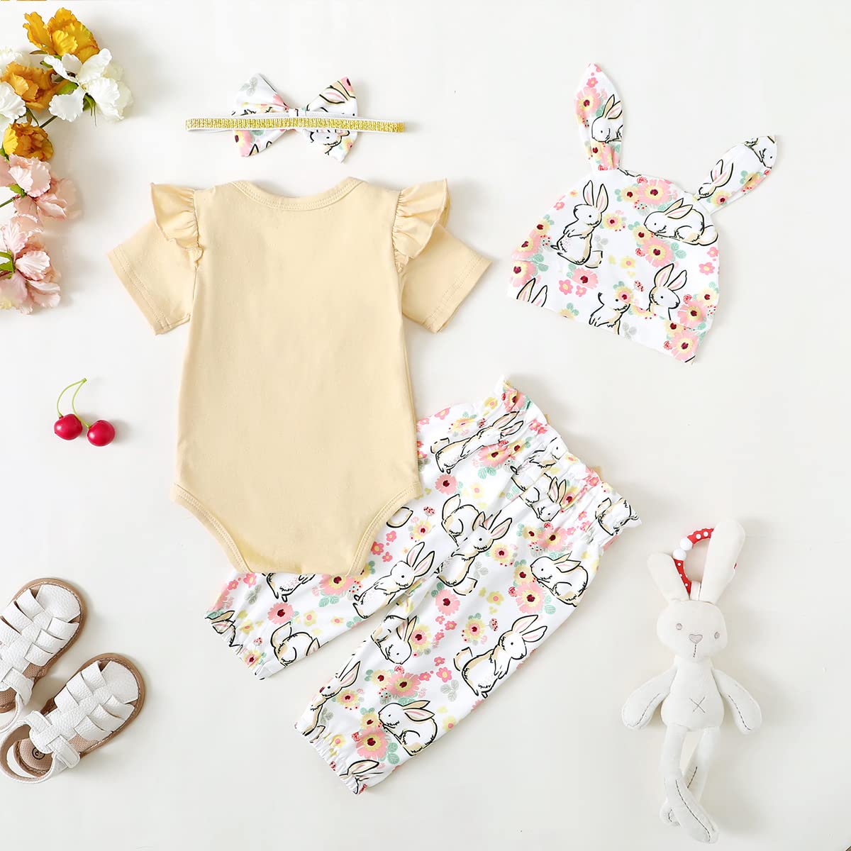 Singcoco Baby Girl Easter Day Outfit Easter Rabbit Clothes Happy Easter Bunny Bodysuit (Yellow, 12-18 Months)