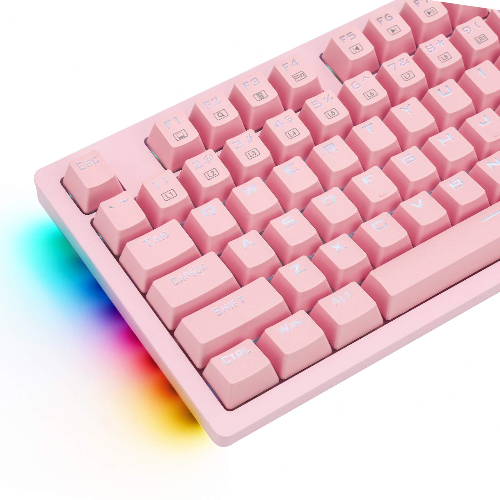 HUO JI E-Yooso K-620 Mechanical Gaming Keyboard, RGB Side Lit and LED Backlit with Blue Switches, Tenkeyless 87 Keys Anti-Ghosting for Mac, PC, Cute Pink