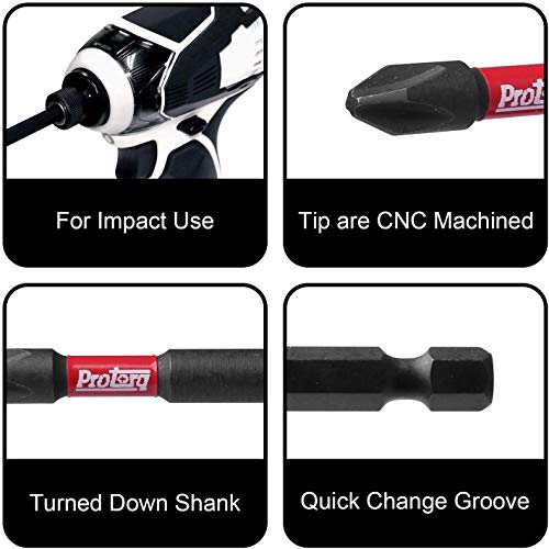 Protorq Impact Bit Set W/Clip,S2 Steel, 10-Piece, 2 Inch Hex Metric Size,1/4" Hex Shank