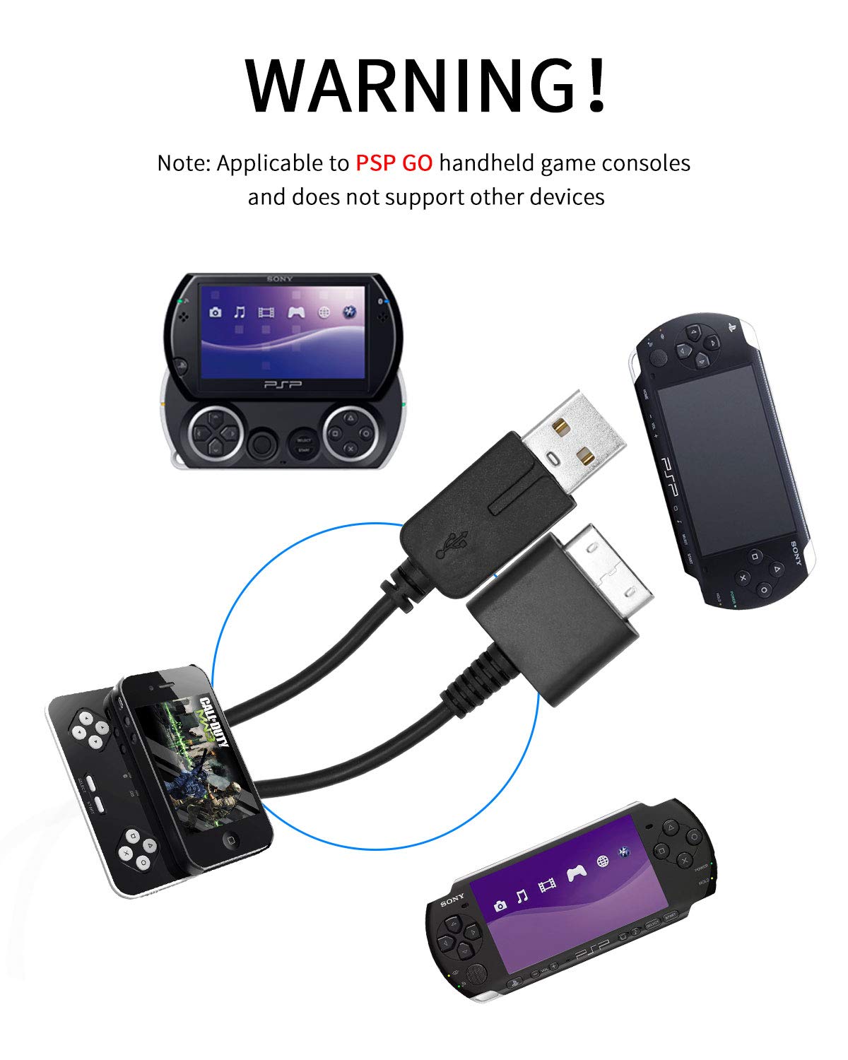 Hyacinyh Data Sync Transfer Power Charger Cable Cord Compatible with PSP Go Power Cable, Data and Power Cable Fit for Sony PSP Go 2 in 1 USB 2.0