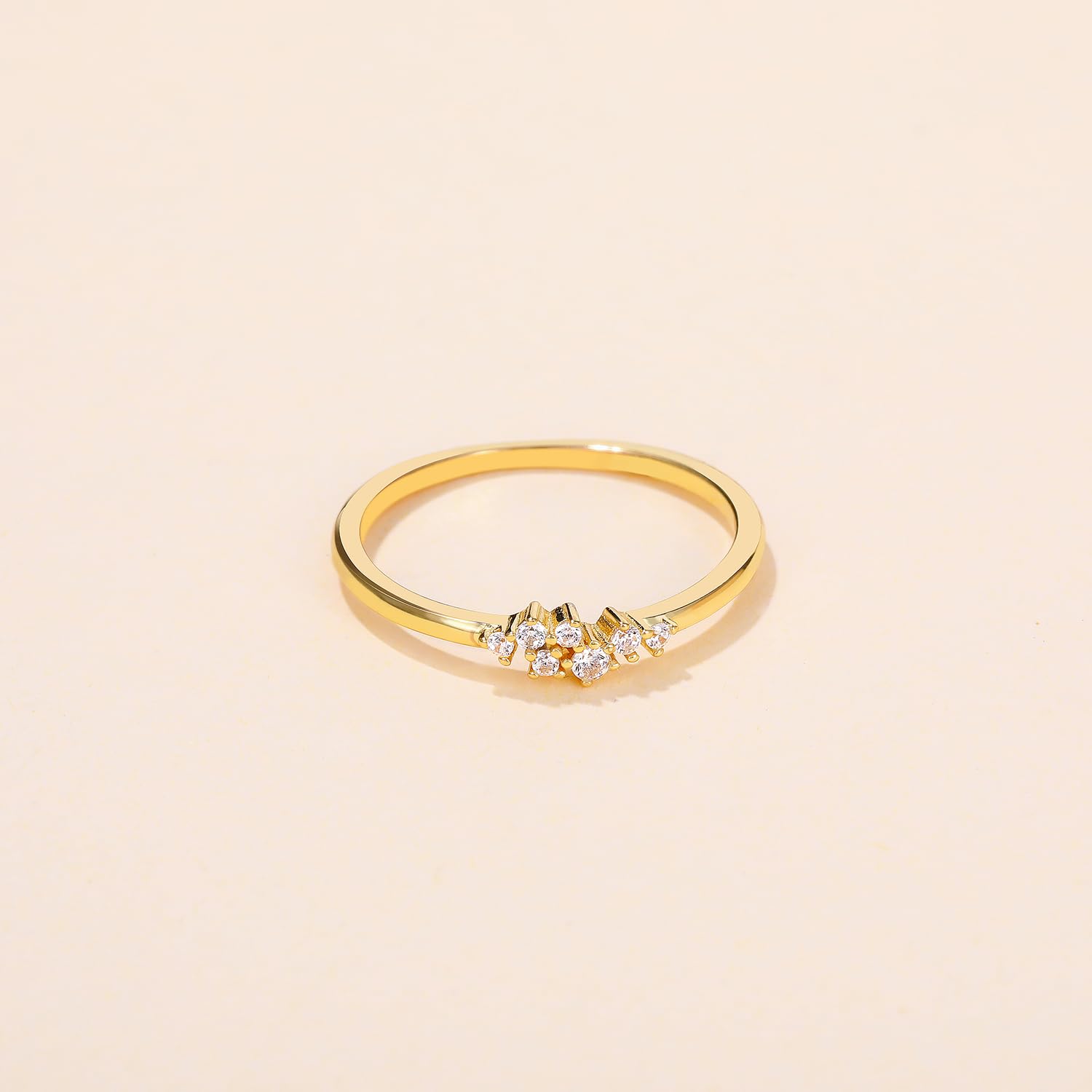 Mameloly 1.5mm 925 Sterling Silver 14K Gold Plated CZ Wedding Bands for Women Dainty Stackable Cubic Zirconia Engagement Rings for Her Size 4