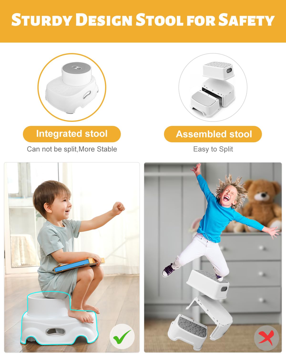 Keeygo Step Stool for Kids, 2 Layers Toddlers Stool Standing Tower, Adjustable Non-Slip Step Stool for Bathroom, Kitchen, Toilet Potty Training