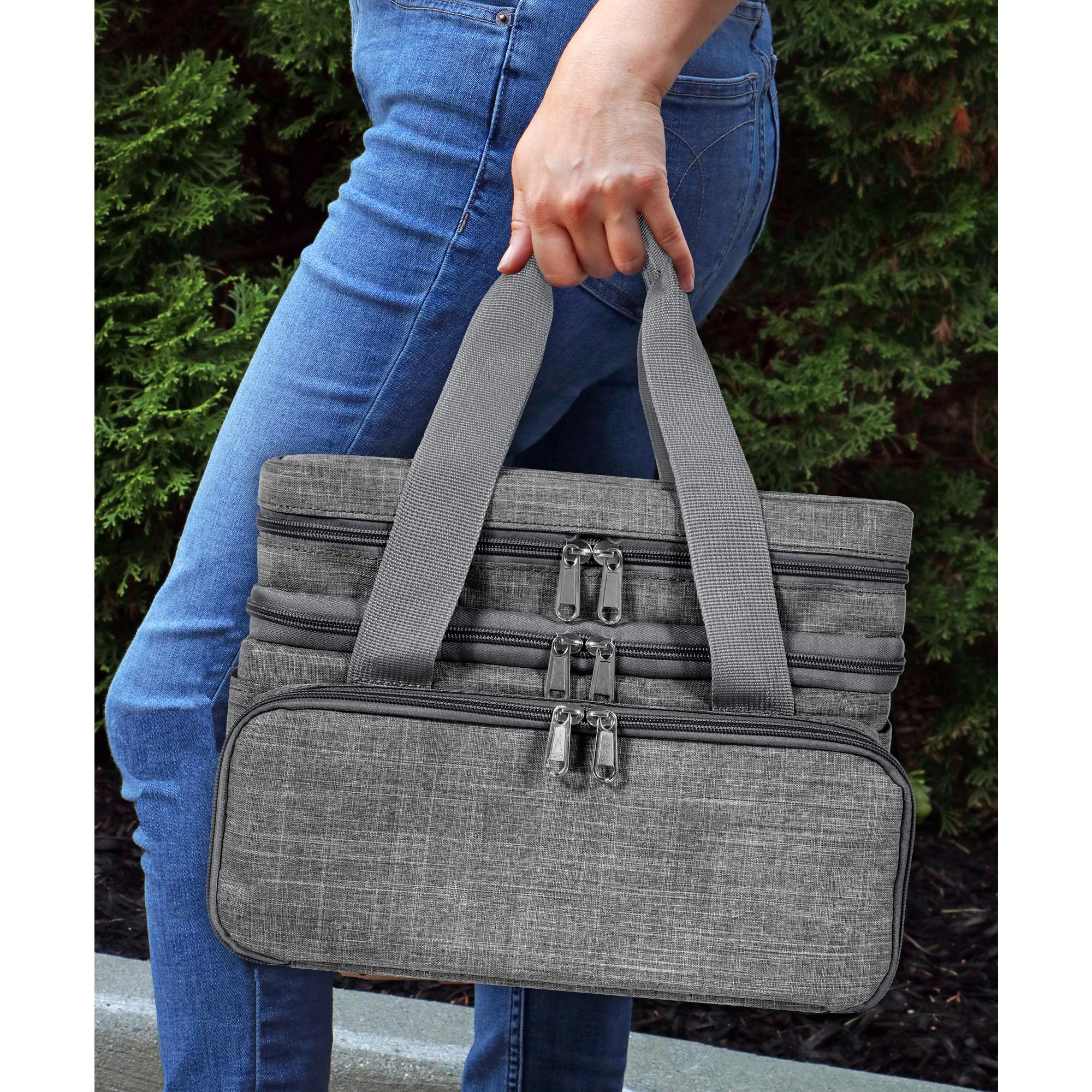 SINGER Sewing Accessories Organizer (Bag Only) β Double Layer Portable Sewing Storage Bag | 2 Detachable Pouches and 18 Compartments, Large Sewing Supplies & Crafting Carry-all (Gray)