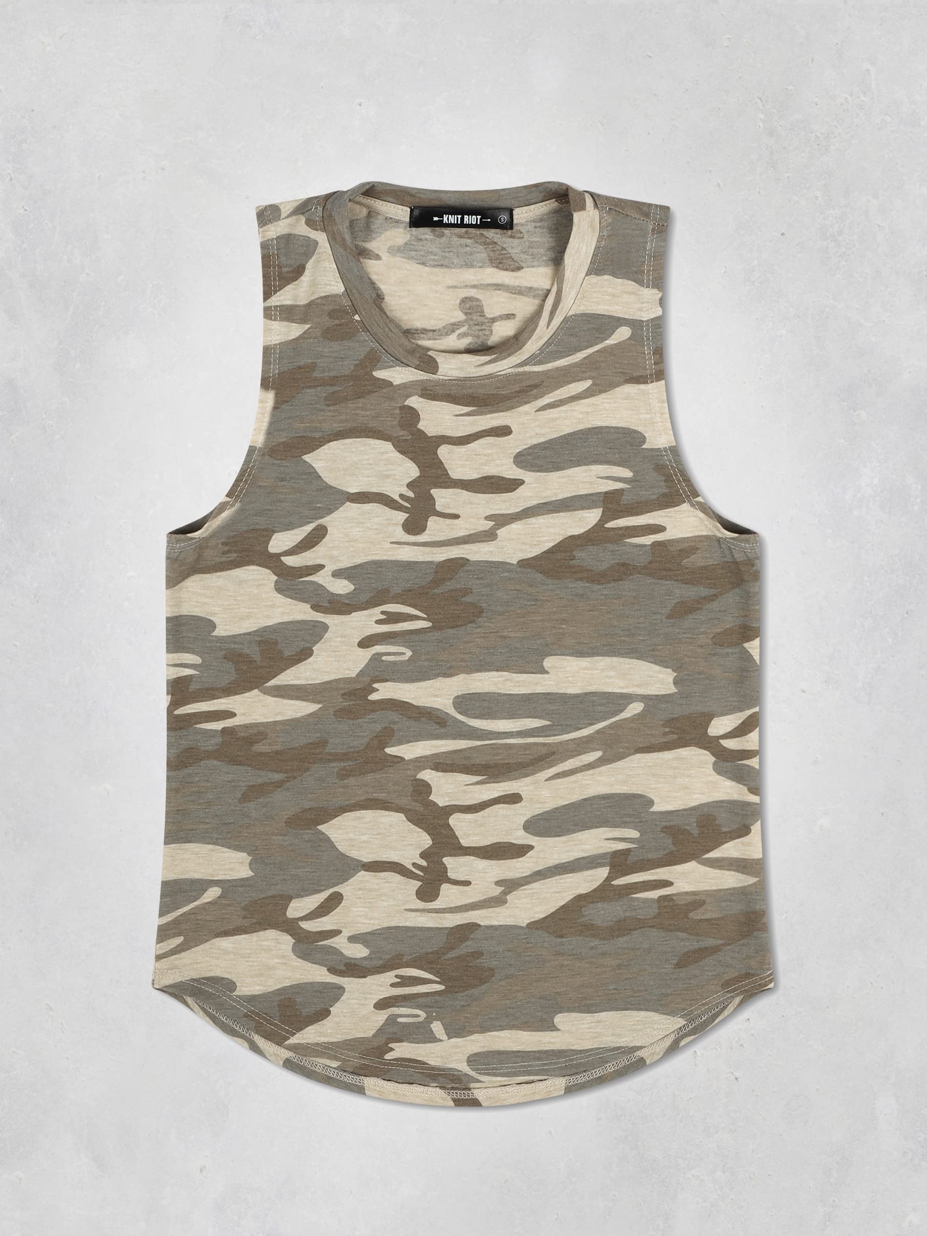 KNIT RIOT Women’s Muscle Tank Top – Sleeveless Slim Fit Soft Casual Basic Yoga Active Athletic Workout Running T Shirts KR144 Camo M