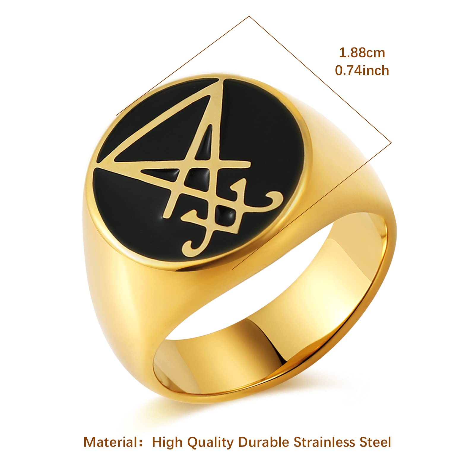 HZMAN Satan Lucifer Symbol Ring Gothic Stainless Steel Jewelry Mens Womens Size (Gold,10)