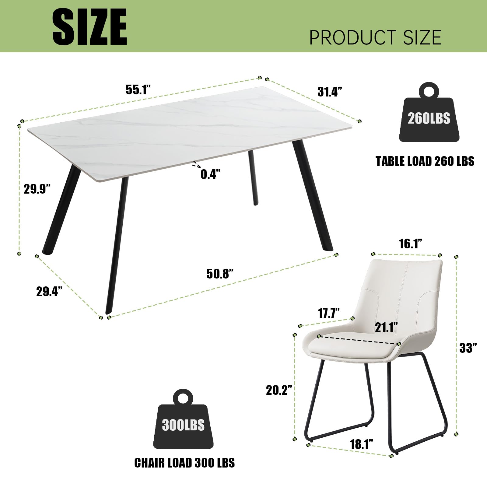 HIPIHOM Modern Dining Table Set for 4, Rectangular White Dining Sintered Stone Table and Chairs Set 4 for Home, Kitchen, Living Room, Dining Room (Table+4 Off-white Chairs)