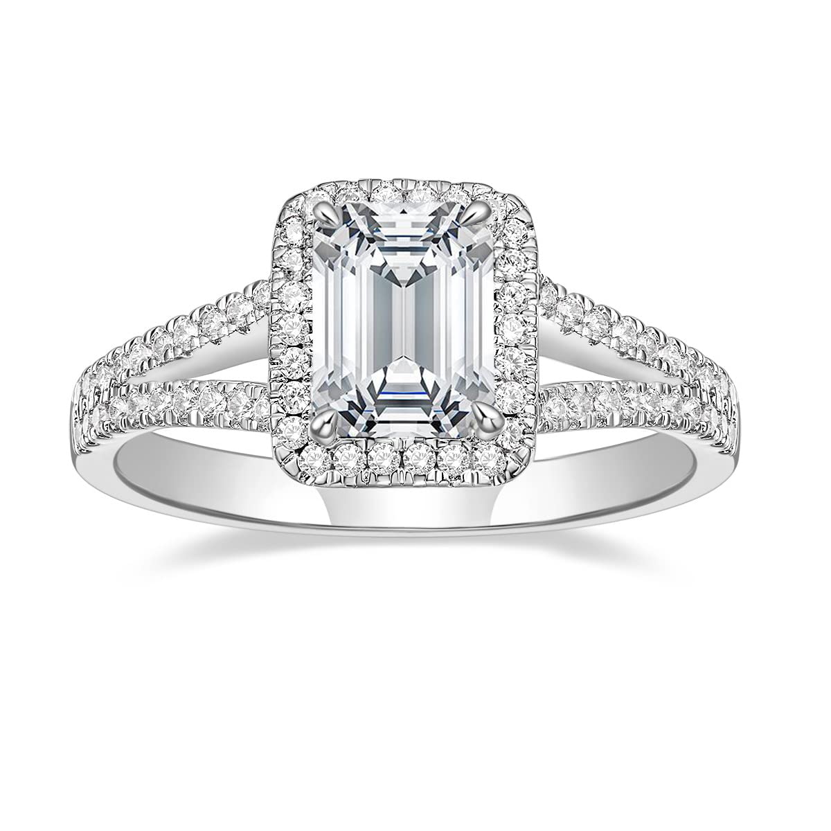 Mameloly 2CT Engagement Rings for Women Emerald Cut Cubic Zirconia Wedding Band Curved Halo Promise Rings for Her Size 6