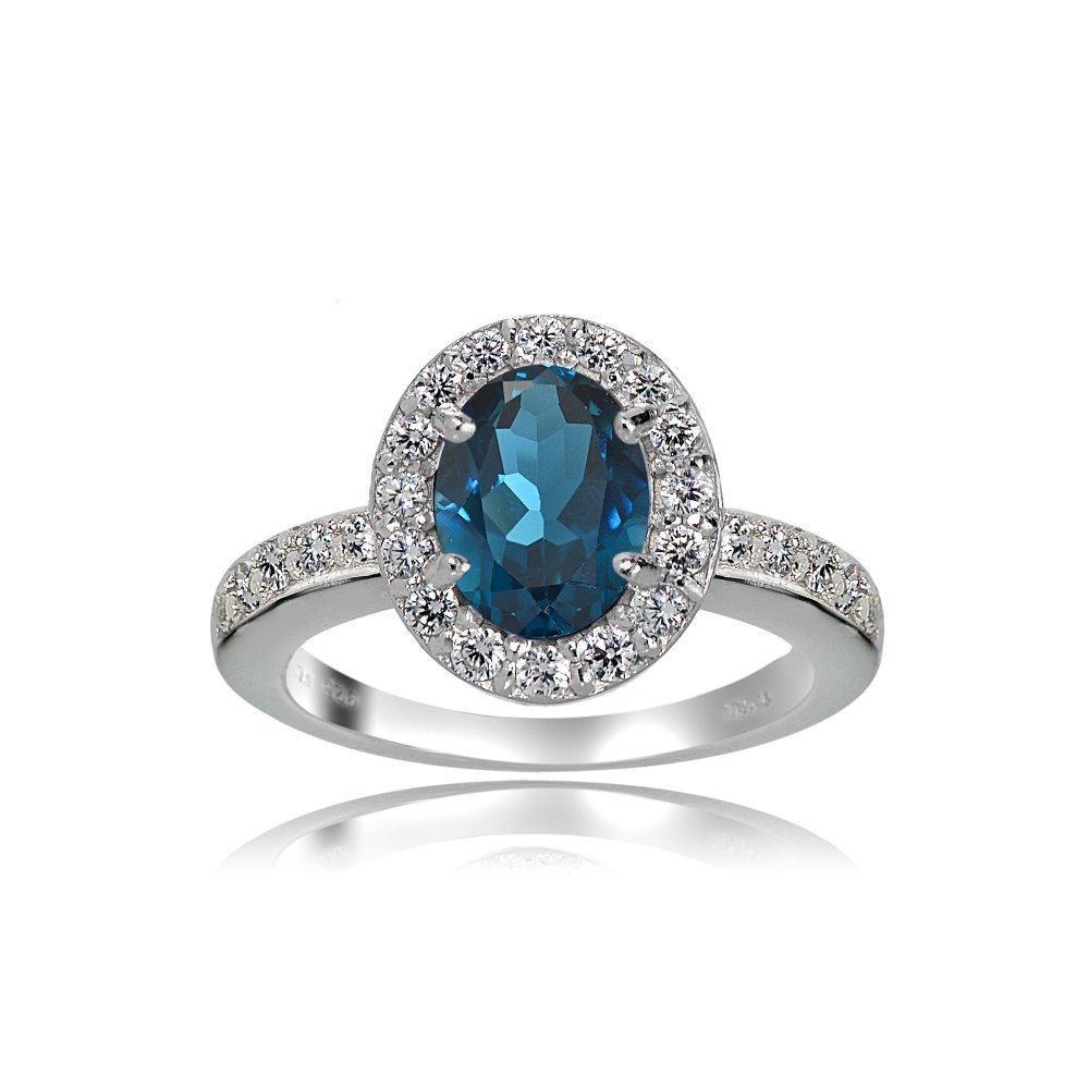 Ice Gems Sterling Silver London Blue and White Topaz Oval Halo Ring, Size 8