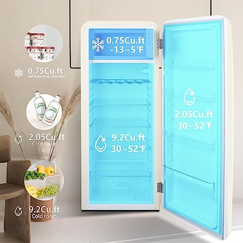 HCK Retro Refrigerator with Freezer 10 Cu.Ft,Single Door,Adjustable Shelves,Enamel Coating, ABS Interior, and Built-in Lighting,Suitable for Home Office College BC-330RD
