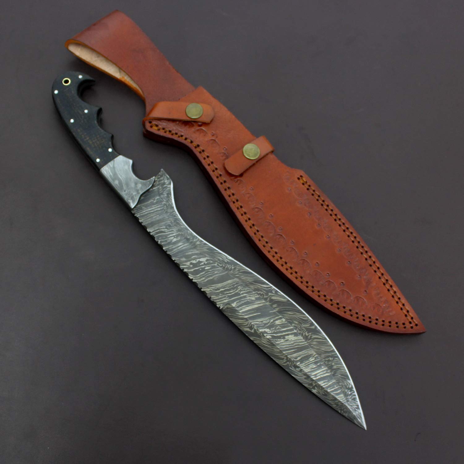 JNR Traders Damascus Steel Full Tang Fixed Blade Hunting Knife with leather Sheath - 6082