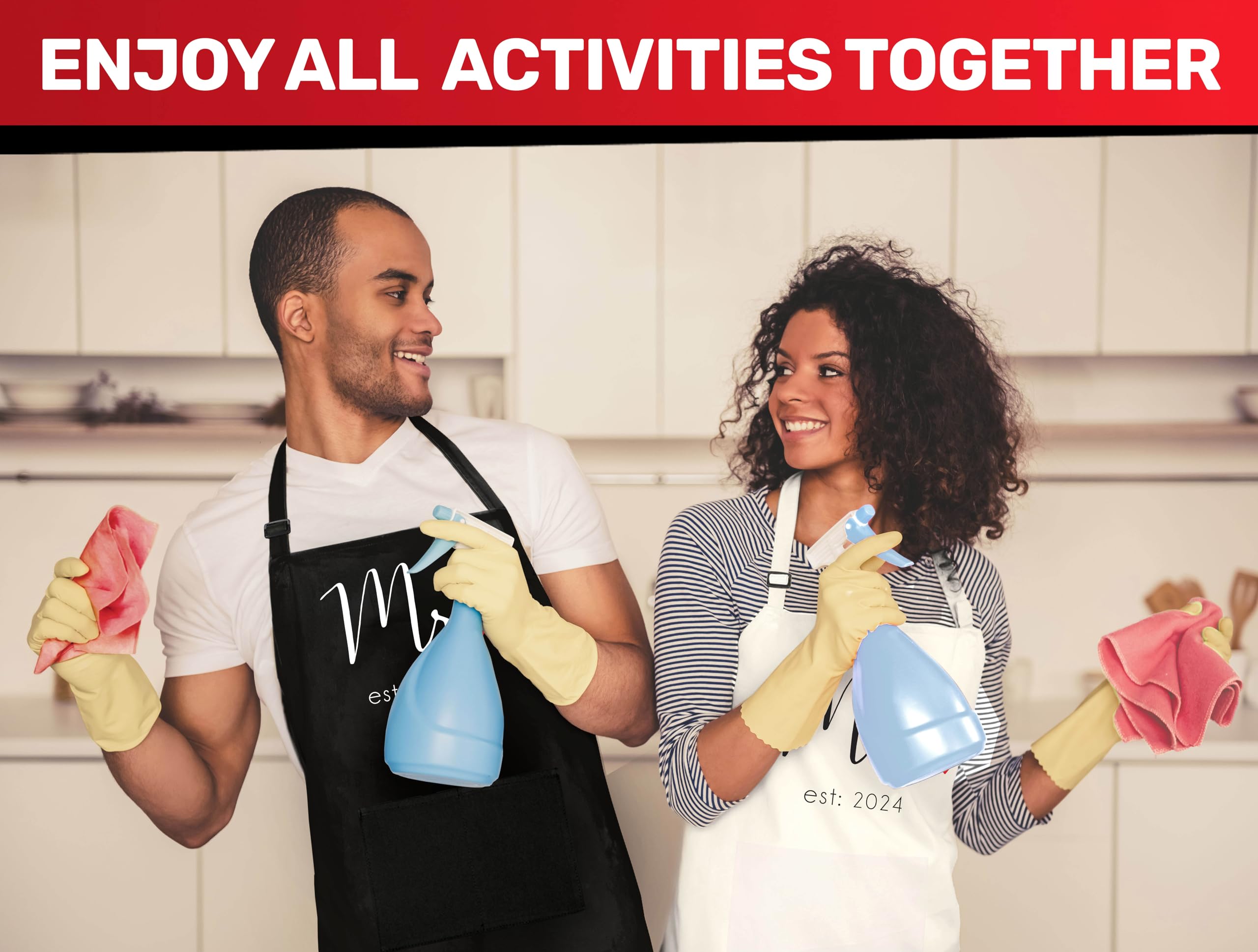 Prazoli His and Her Aprons - Mr Mrs Established 2024 Couples Engagement Gift, Cute Bridal Shower Gift Anniversary Wedding Registry Items & Decoration, Housewarming Gifts For New Home Newlywed Gift