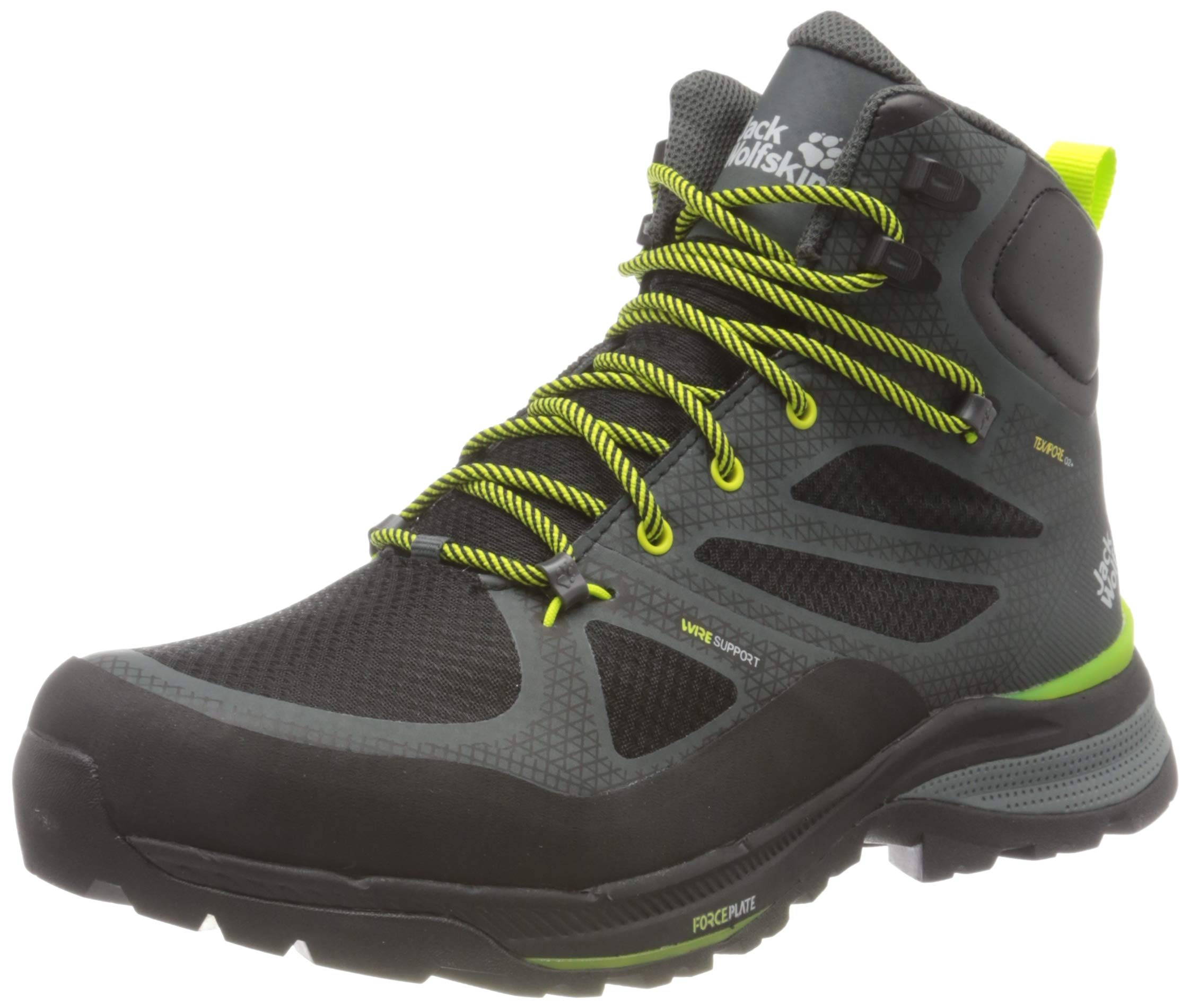 Jack Wolfskin Men's Force Striker Texapore Mid Hiking Shoe Boot, Dark Grey/Lime, 10