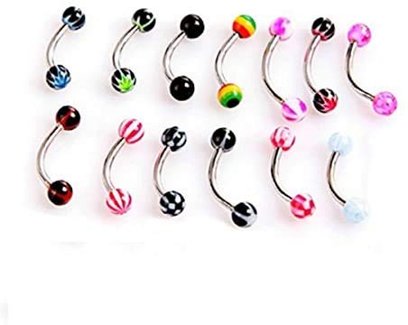 Hinleise Colorful Stainless Steel Ball Barbell Curved Eyebrow Rings Bars Tragus Piercing(20 pieces)