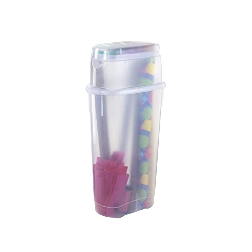 Rubbermaid Wrap N’ Craft, Plastic Storage Container for Wrapping Paper and Crafting Supplies, Fits Up to 20 Rolls of Standard 30” Wrapping Paper, Two Compartments, Slim Design, Clear Exterior