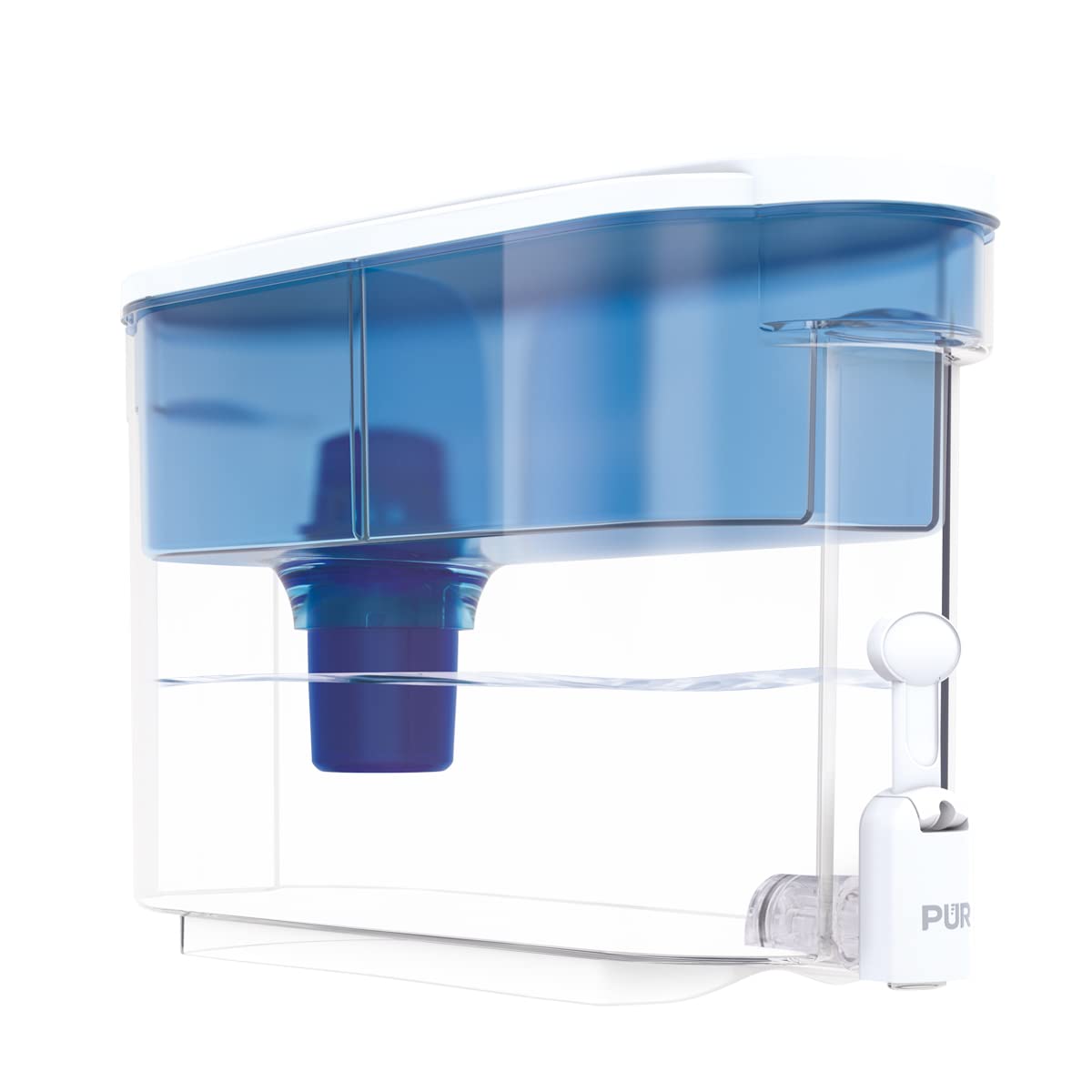 PUR 30-Cup Water Filter Dispenser with 1 Genuine PUR Filter, Large 30-Cup Capacity, 2-in-1 Powerful Filtration, BPA Free, Dishwasher Safe, White/Blue (DS1800Z)