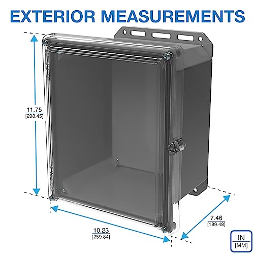 Serpac I352S,TCBG (10.23 x 11.75 x 7.46 in) Polycarbonate IP67 Waterproof UL 508A Plastic Project Junction Box Enclosure with Clear Top Screw Entry Cover and Gray Bottom