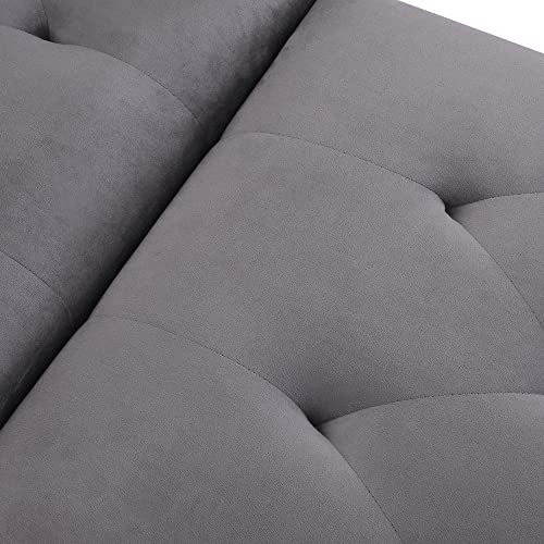 HOMCOM 2-in-1 Chaise Lounge Indoor with Rolled Armrest, Nailhead Trim and Button Tufting, Adjustable Velvet Fabric Upholstered Sofa for Bedroom and Living Room, Red
