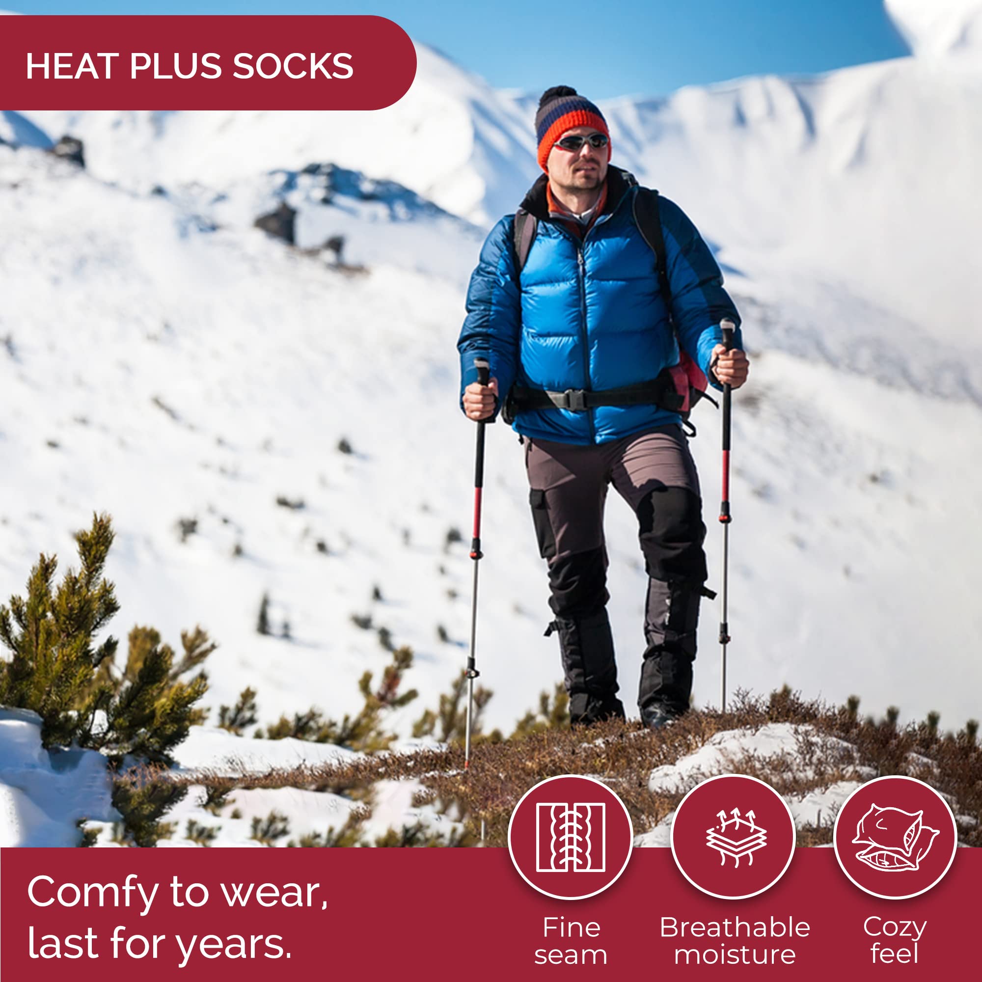 Kodiak Men Thermal Crew Warm Outdoor Socks with Thick Brushed Cushioning, 2 Pairs, Size 7-12